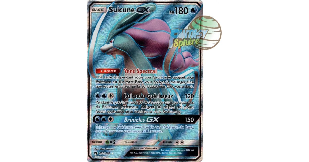 Suicune GX - Full Art Ultra Rare 200/214 - Soleil et Lune 8 Tonnerre Perdu - Fantasy Sphere
