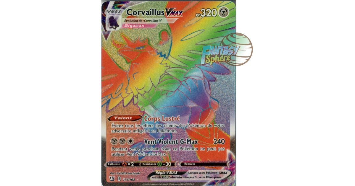 Pokémon - Corvaillus VMAX - Secret Rare 171/163 - Epee et Bouclier ...