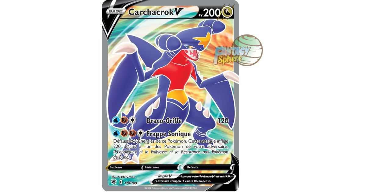 Pokémon - Carchacrok V - Full Art Ultra Rare 178/189 - Epee et Bouclier ...