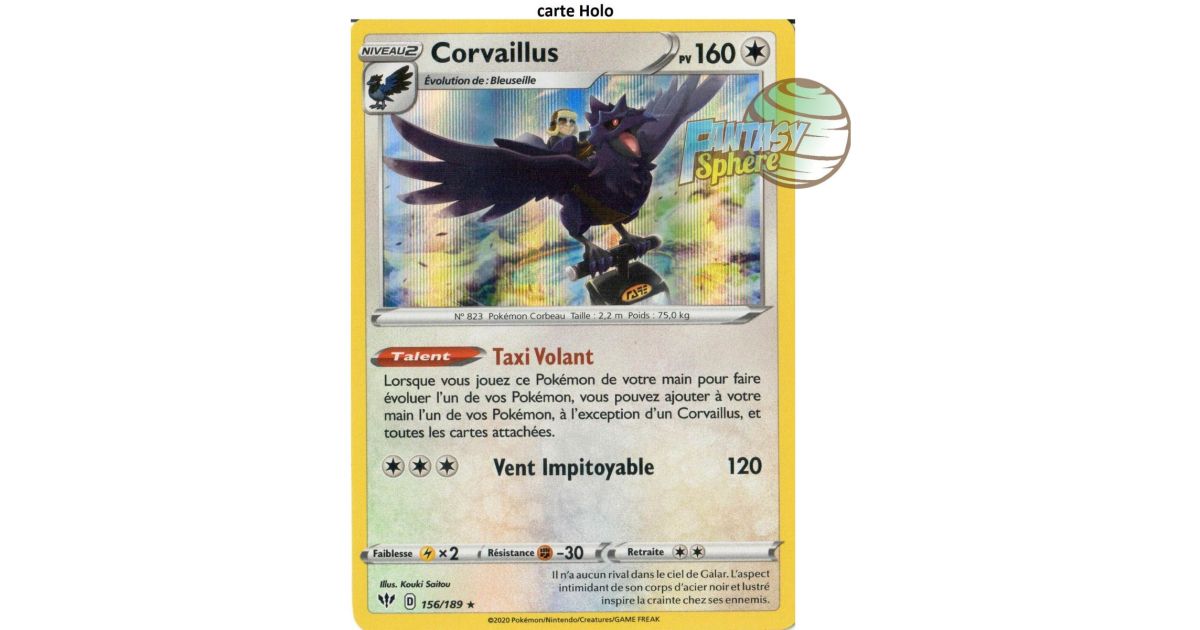 Corvaillus - Holo Rare 156/189 - Epee et Bouclier 3 Ténèbres Embrasées ...