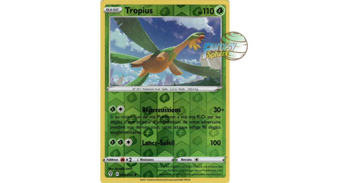 Tropius - Reverse 6/203 - Epee et Bouclier 7 Evolution Celeste ...