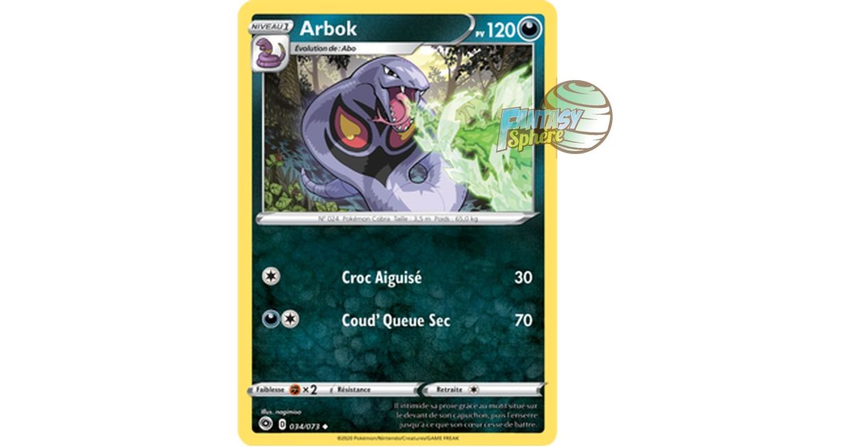 Arbok - Reverse 34/73 - Epee Bouclier 3.5 La Voie Du Maitre - Fantasy Sphere
